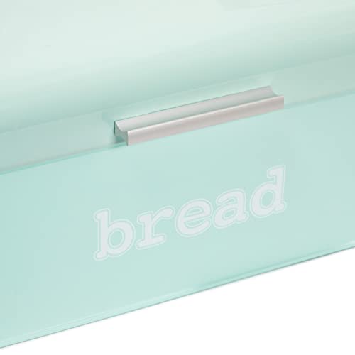 Juvale Stainless Steel Bread Box for Kitchen Countertop, Large Bread Box Bagel Bin for 2 Loaves, English Muffins (Mint Green, 17 x 9 x 6.5 In)