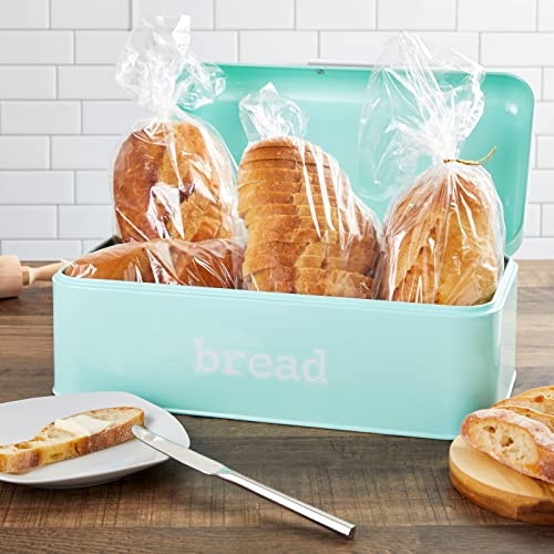 Juvale Stainless Steel Bread Box for Kitchen Countertop, Large Bread Box Bagel Bin for 2 Loaves, English Muffins (Mint Green, 17 x 9 x 6.5 In)