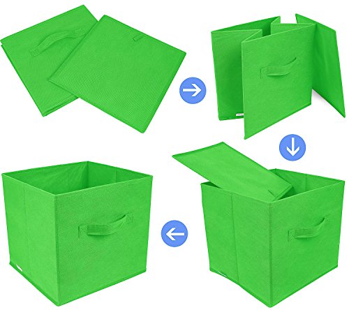 Greenco Foldable Storage Cubes, 6 pcs (Green) | Closet Organizer Storage Basket/Box/Bin/Shelf | Cube Storage Organizer | Collapsible Storage Bins Boxes | Non-woven Cloth Fabric Bin Drawers/Baskets