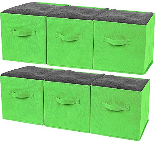 Greenco Foldable Storage Cubes, 6 pcs (Green) | Closet Organizer Storage Basket/Box/Bin/Shelf | Cube Storage Organizer | Collapsible Storage Bins Boxes | Non-woven Cloth Fabric Bin Drawers/Baskets