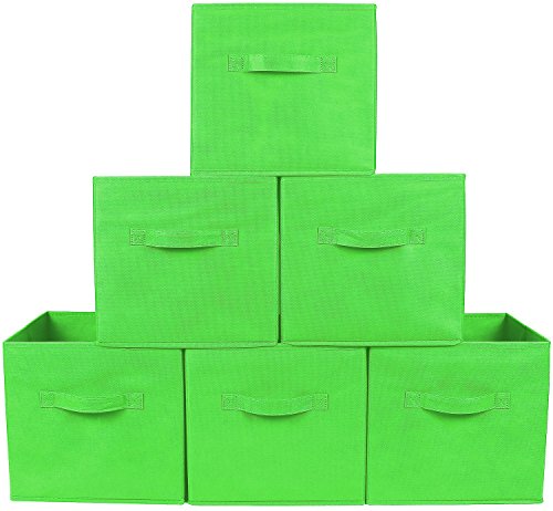 Greenco Foldable Storage Cubes, 6 pcs (Green) | Closet Organizer Storage Basket/Box/Bin/Shelf | Cube Storage Organizer | Collapsible Storage Bins Boxes | Non-woven Cloth Fabric Bin Drawers/Baskets