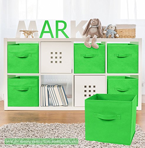 Greenco Foldable Storage Cubes, 6 pcs (Green) | Closet Organizer Storage Basket/Box/Bin/Shelf | Cube Storage Organizer | Collapsible Storage Bins Boxes | Non-woven Cloth Fabric Bin Drawers/Baskets