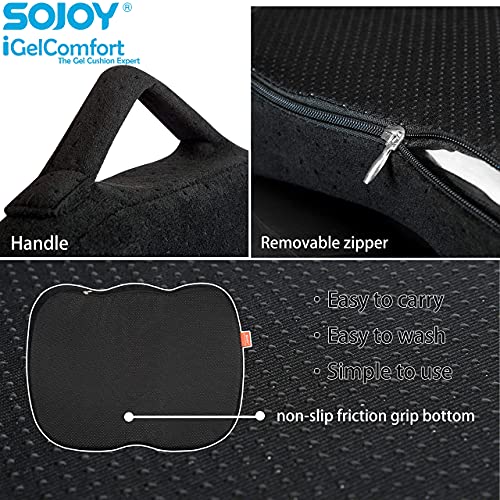 Sojoy Gel Seat Cushion for Office Chair Memory Foam Seat Pillow for Back Pain Relief,Gel Cushion for Office Chiar,Car,Home (18 x 14 x 3 inches)