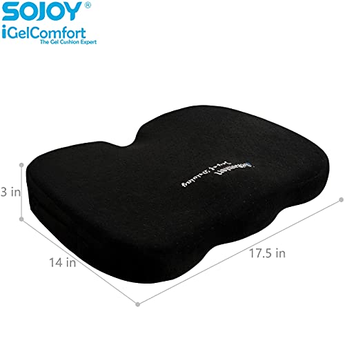 Sojoy Gel Seat Cushion for Office Chair Memory Foam Seat Pillow for Back Pain Relief,Gel Cushion for Office Chiar,Car,Home (18 x 14 x 3 inches)