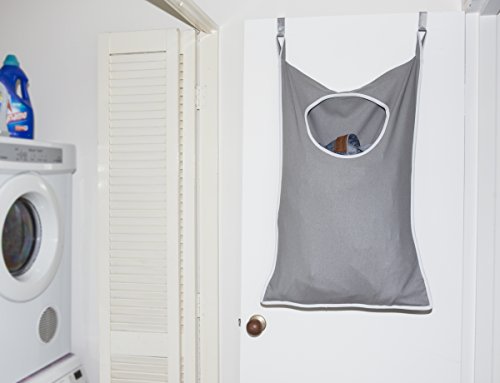 Urban Mom Door Hanging Laundry Hamper with Stainless Steel Hooks (Gray)