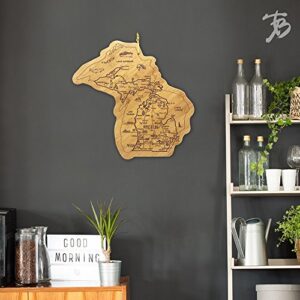 Totally Bamboo Destination Michigan State Shaped Serving and Cutting Board, Includes Hang Tie for Wall Display