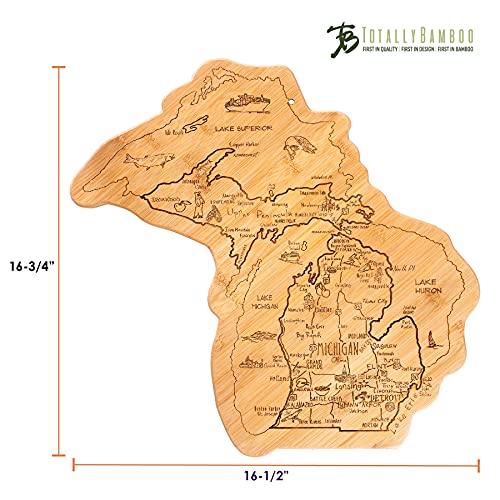 Totally Bamboo Destination Michigan State Shaped Serving and Cutting Board, Includes Hang Tie for Wall Display