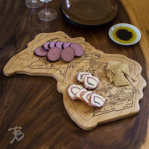 Totally Bamboo Destination Michigan State Shaped Serving and Cutting Board, Includes Hang Tie for Wall Display