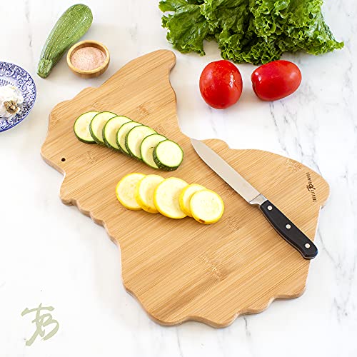 Totally Bamboo Destination Michigan State Shaped Serving and Cutting Board, Includes Hang Tie for Wall Display