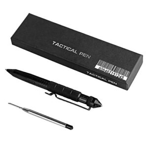 Sminiker Professional Defender Tactical Pen With 6 Ink Refills Aircraft Aluminum Self Defense Pen With Glass Breaker Writing Multifunctional Survival Tool (Black)