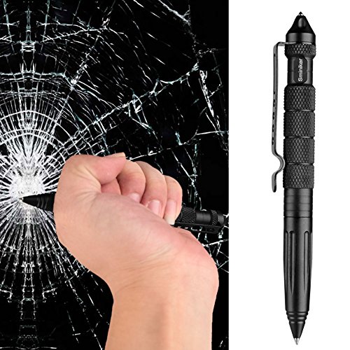 Sminiker Professional Defender Tactical Pen With 6 Ink Refills Aircraft Aluminum Self Defense Pen With Glass Breaker Writing Multifunctional Survival Tool (Black)