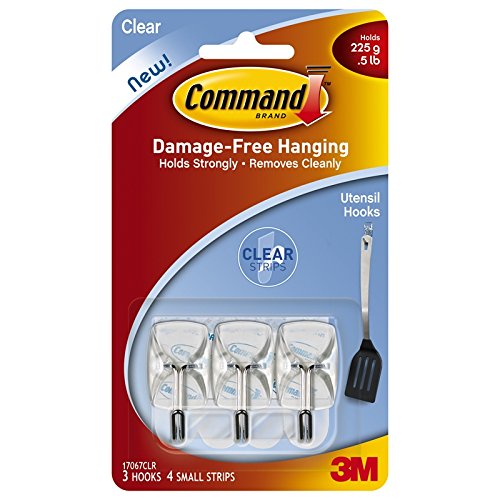 Command Damage Free Hanging 3 Hooks, 4 Small Strips (17067CLR), Pack 1 pcs.