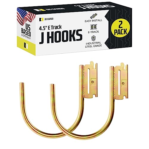 DC Cargo - E Track J Hooks (4.5" - 2 Pack) - Large Heavy Duty E Track Accessories - Hanging Hooks for Your ETrack Rail System - Use in Enclosed Trailers, Box Trucks, Vans, Garage, Workshop & Warehous