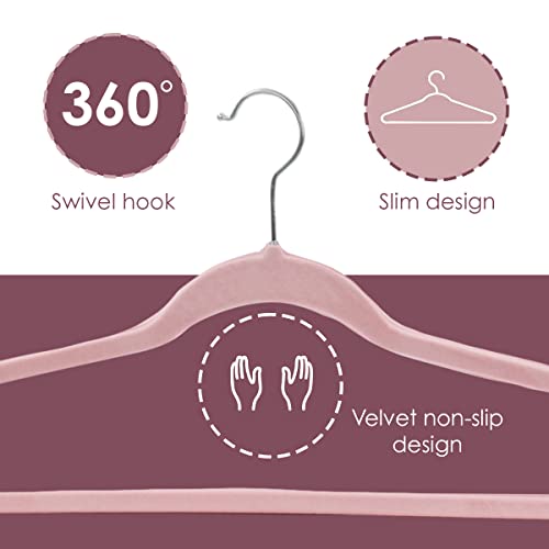 Sunbeam Velvet Slim 10 Piece Hangers, Pink