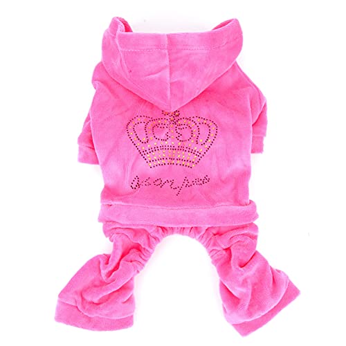 SELMAI Dog Hoodies Jumpsuit for Small Dog Cat Puppy Rhinestone Crown Soft Velvet Winter Hooded Pajamas Tracksuit Outfits Sportswear Jacket with Hat Training Outdoor Pink XS