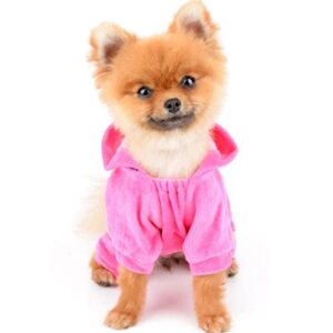 SELMAI Dog Hoodies Jumpsuit for Small Dog Cat Puppy Rhinestone Crown Soft Velvet Winter Hooded Pajamas Tracksuit Outfits Sportswear Jacket with Hat Training Outdoor Pink XS