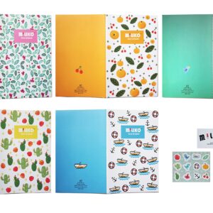 MILIKO A5 Color Series Softcover Notebook/Journal/Diary Set, 5 Unique Design 8mm Ruled Notebooks per pack-50 Sheets/100 Pages