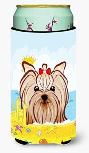 caroline's treasures bb2072tbc yorkie yorkishire terrier summer beach tall boy hugger can cooler sleeve hugger machine washable drink sleeve hugger collapsible insulator beverage insulated holder