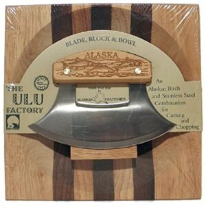 large alaska ulu bowl set salmon school etched handle (1)