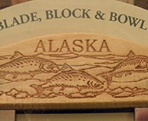 Large Alaska Ulu Bowl Set Salmon School Etched Handle (1)