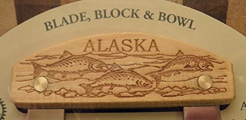 Large Alaska Ulu Bowl Set Salmon School Etched Handle (1)