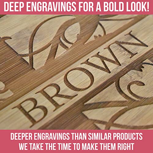 Brew City Engraving - Monogram Letter Bamboo Cutting Board Personalized & Laser Engraved Name; Present for Birthdays Housewarmings Client Gifts Weddings Anniversaries Parents Couples & Friends