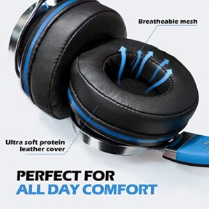 AILIHEN C8 Headphones Wired with Microphone and Volume Control Folding Lightweight Headset for Cellphones Tablets Chromebook Smartphones Laptop Computer PC Mp3/4 (Black/Blue)