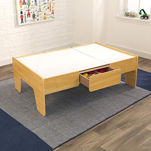 KidKraft Double-Sided Wooden Train and Activity Table with Built-In Storage Drawer, Natural ,Gift for Ages 3+