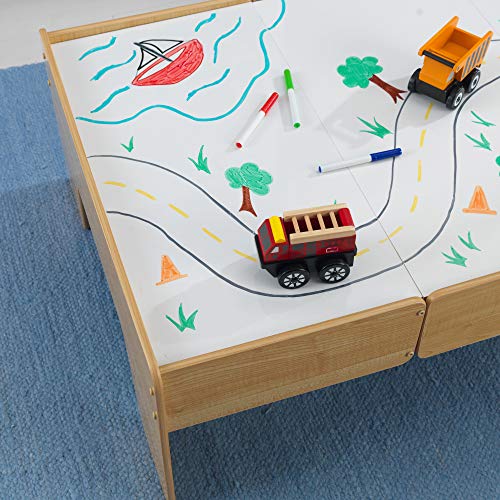 KidKraft Double-Sided Wooden Train and Activity Table with Built-In Storage Drawer, Natural ,Gift for Ages 3+