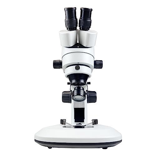 Vision Scientific VS-2EZ Binocular Zoom Stereo Microscope, 10x Widefield Eyepiece, 0.7X—4.5X Zoom Range, 3.5X—90x Magnification Range, 0.5X & 2X Auxiliary Lens, LED Illumination, Track Stand