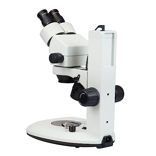 Vision Scientific VS-2EZ Binocular Zoom Stereo Microscope, 10x Widefield Eyepiece, 0.7X—4.5X Zoom Range, 3.5X—90x Magnification Range, 0.5X & 2X Auxiliary Lens, LED Illumination, Track Stand