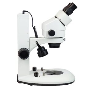 Vision Scientific VS-2EZ Binocular Zoom Stereo Microscope, 10x Widefield Eyepiece, 0.7X—4.5X Zoom Range, 3.5X—90x Magnification Range, 0.5X & 2X Auxiliary Lens, LED Illumination, Track Stand