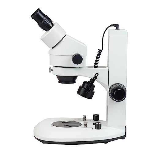 Vision Scientific VS-2EZ Binocular Zoom Stereo Microscope, 10x Widefield Eyepiece, 0.7X—4.5X Zoom Range, 3.5X—90x Magnification Range, 0.5X & 2X Auxiliary Lens, LED Illumination, Track Stand