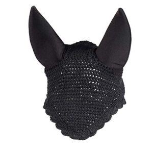 horze supreme silent ear net, crochet bonnet with neoprene ear covers, sound dampening, fly protection for sensitive horses - black (horse)