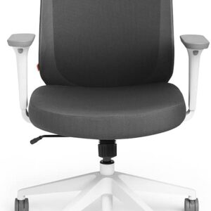 Poppin Mid Back Max Task Chair - Dark Gray Cushions + White Frame, Curvy Mesh Backrest, Adjustable Recliner, Armrest and Height Settings, 5 Caster Wheels for Easy Movement