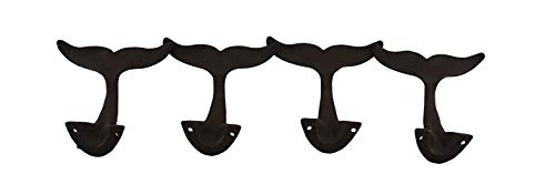 Zeckos Set of 4 Whale Tail Rustic Brown Cast Iron Wall Hooks