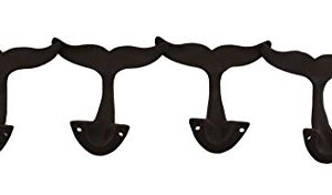 Zeckos Set of 4 Whale Tail Rustic Brown Cast Iron Wall Hooks