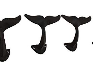 Zeckos Set of 4 Whale Tail Rustic Brown Cast Iron Wall Hooks