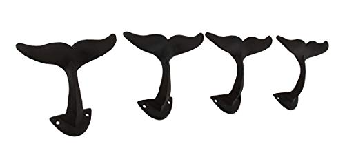 Zeckos Set of 4 Whale Tail Rustic Brown Cast Iron Wall Hooks