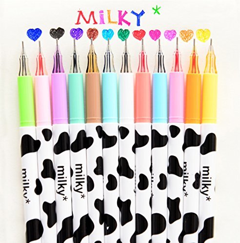 Giant star 12 Pack Diamond Gel Pen Milky Cow Pens,set of 12 Assorted Colors(Milk 12 Pcs)