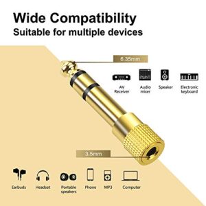 VCE 6.35mm (1/4 inch) Male to 3.5mm (1/8 inch) Female Stereo Audio Jack Adapter for Aux Cable, Guitar Amplifier, Headphone, 2 Pack