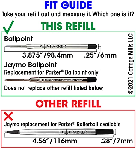 6 - Black Parker® Compatible Ballpoint Pen Refills. Smooth Writing German Ink and 1mm Medium Tip. #1782467