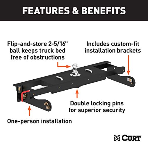 CURT 60680 Double Lock EZr Gooseneck Hitch, 2-5/16-In. Flip-Over Ball 30K, Fits Select Chevrolet Silverado, GMC Sierra 2500, 3500 HD