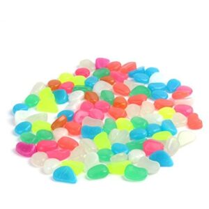 QIAONIUNIU 100 Pcs New Colorful Glow in The Dark Pebbles Stones Rocks for Fish Tank Aquarium Garden Walkway