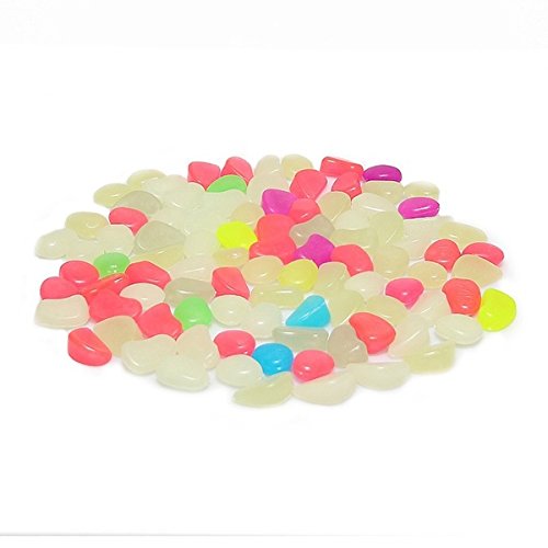 QIAONIUNIU 100 Pcs New Colorful Glow in The Dark Pebbles Stones Rocks for Fish Tank Aquarium Garden Walkway