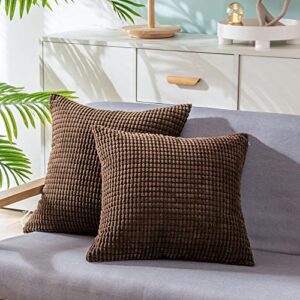 calitime pack of 2 comfy throw pillow covers cases for couch sofa bed decoration comfortable supersoft corduroy corn striped both sides 18 x 18 inches coffee