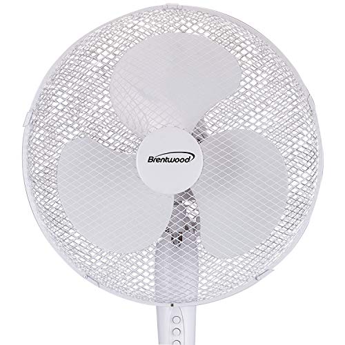 Brentwood Kool Zone Oscillating Stand Fan, 3-Speed 16-inch, White