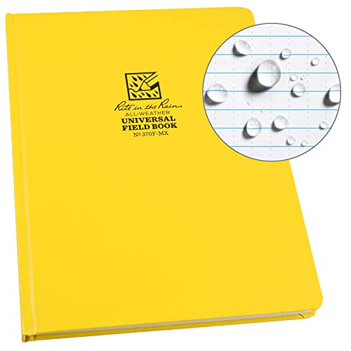 Rite In The Rain Weatherproof Hard Cover Notebook, 8 3/4" x 11 1/4", Yellow Cover, Universal Pattern (No. 370F-MX)