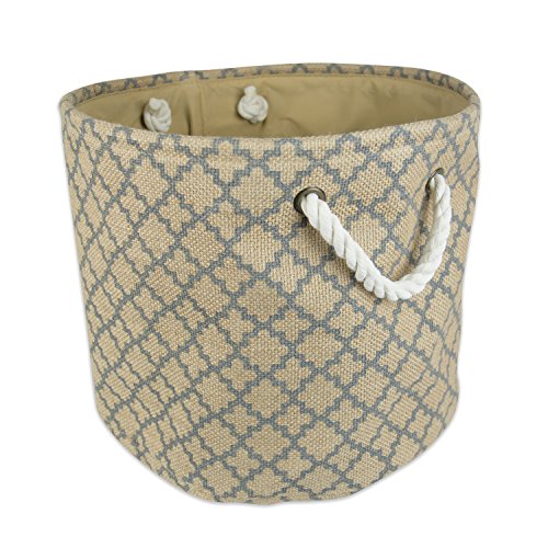 DII Burlap Storage Collection Collapsible Bin, Small Round, 12x9", Gray