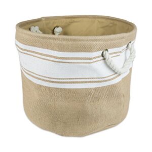 dii burlap collapsible storage bin with cotton handles, medium round, 15x12, white border